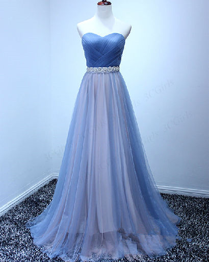 Beautiful Tulle Handmade Sweetheart Long Prom Dress 2016 Prom Gowns